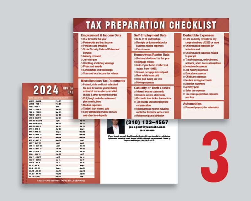 Tax Preparation Checklist Postcards - Graphics and Designs Plus
