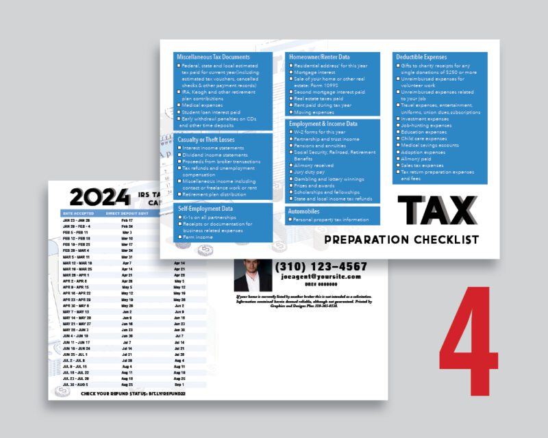 Tax Preparation Checklist Postcards - Graphics and Designs Plus